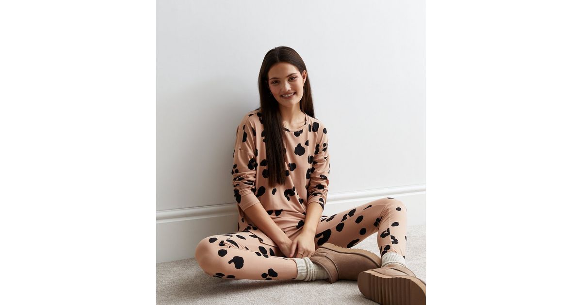 Brown Legging Pyjama Set With Leopard Print New Look