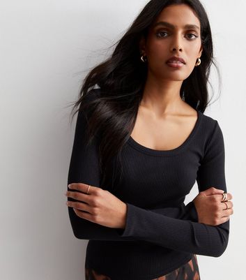 Black Ribbed Scoop Neck Top | New Look