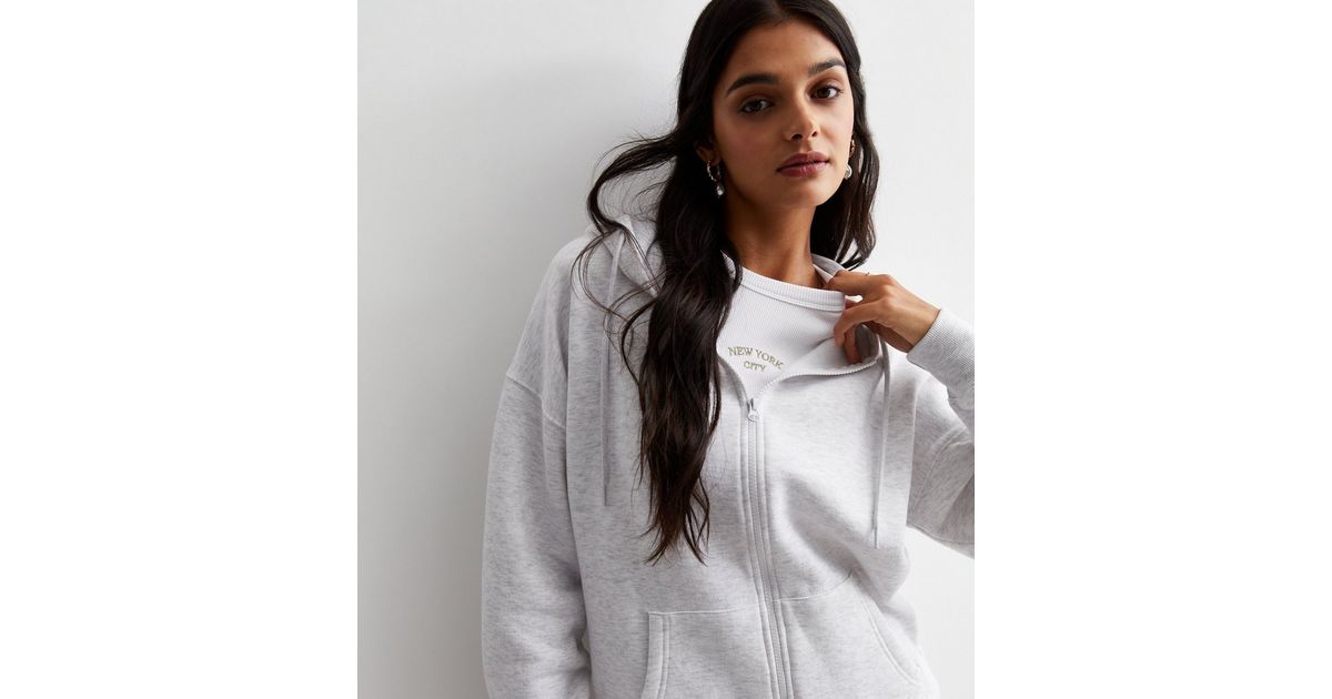 Light Grey Zip Up Hoodie | New Look