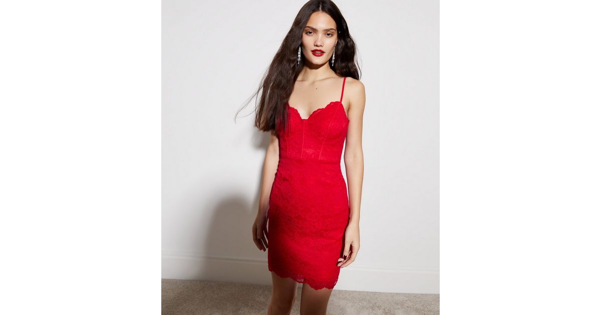 Dark Red Lace Bodycon Mini Dress | New Look