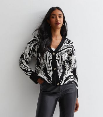 Cameo Rose Black Swirl Knit Crop Cardigan | New Look