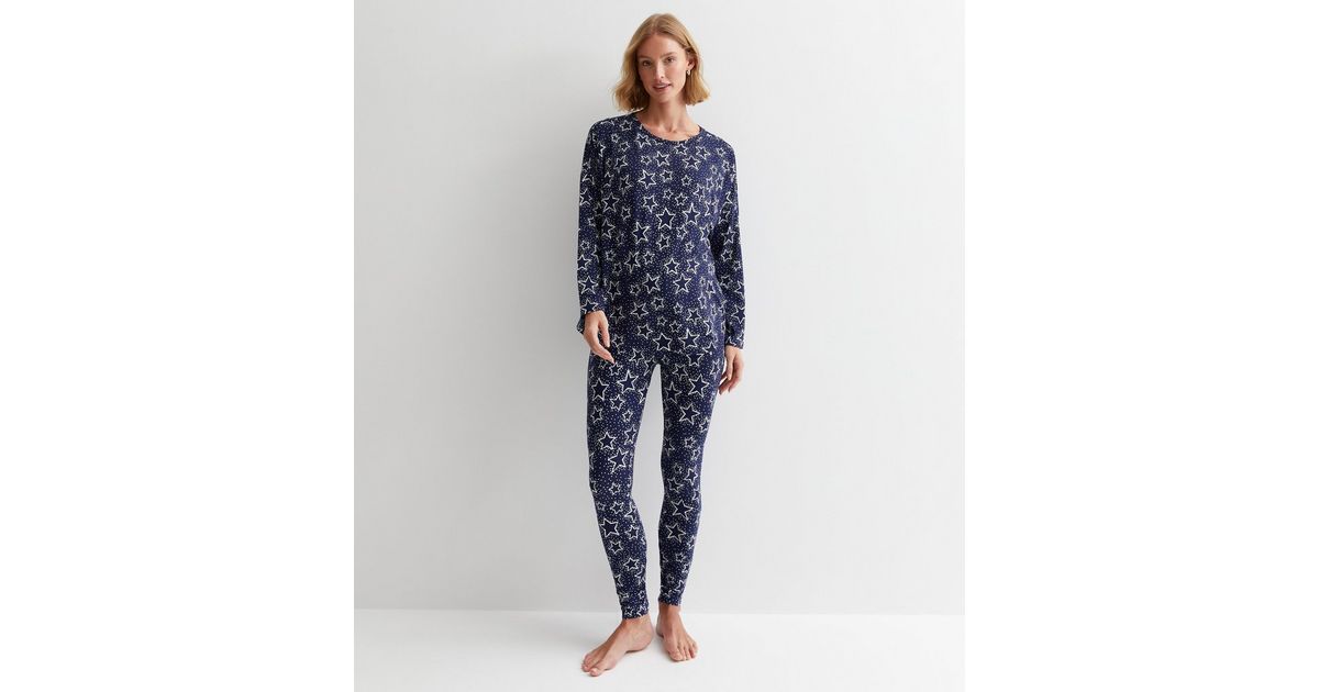 Maternity Navy Soft Touch Legging Pyjama Set With Fairisle Print New Look