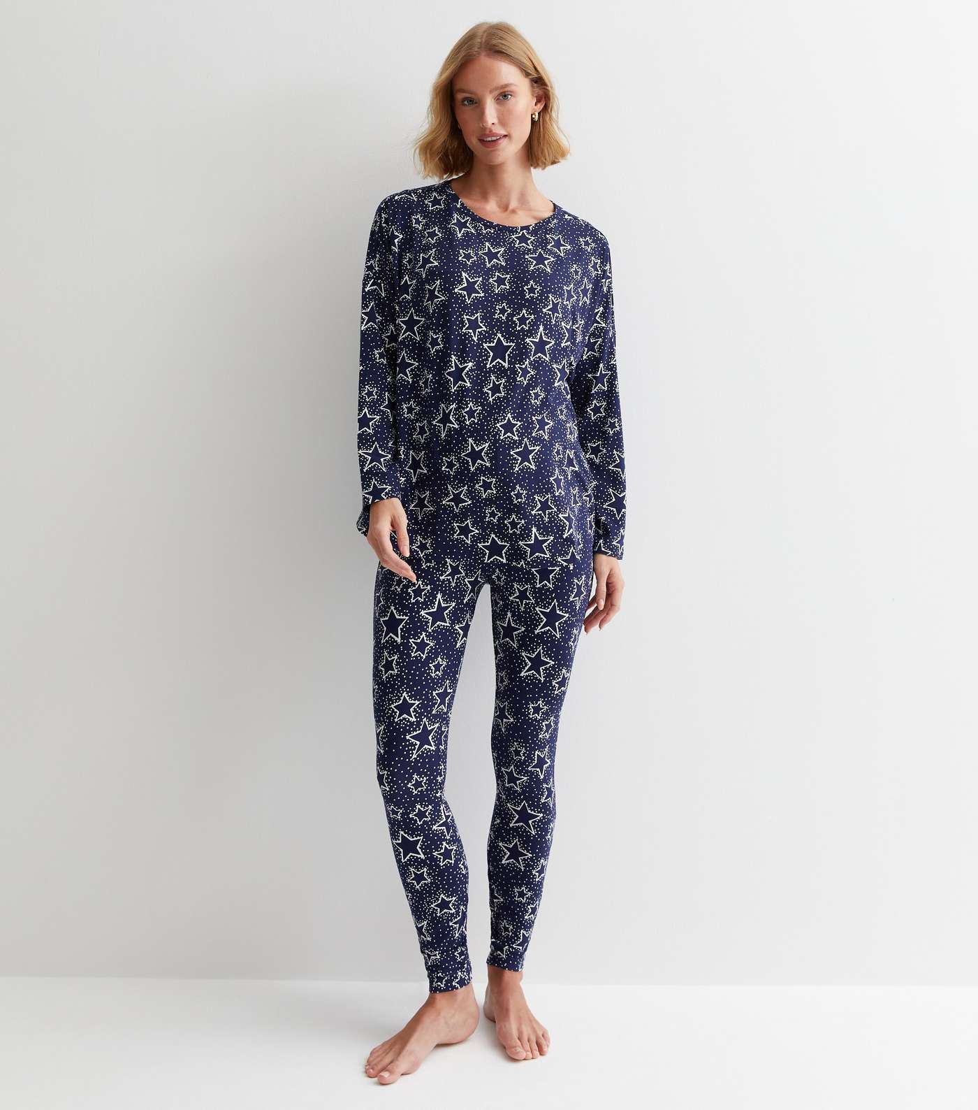 Maternity Navy Soft Touch Legging Pyjama Set With Fairisle Print New Look