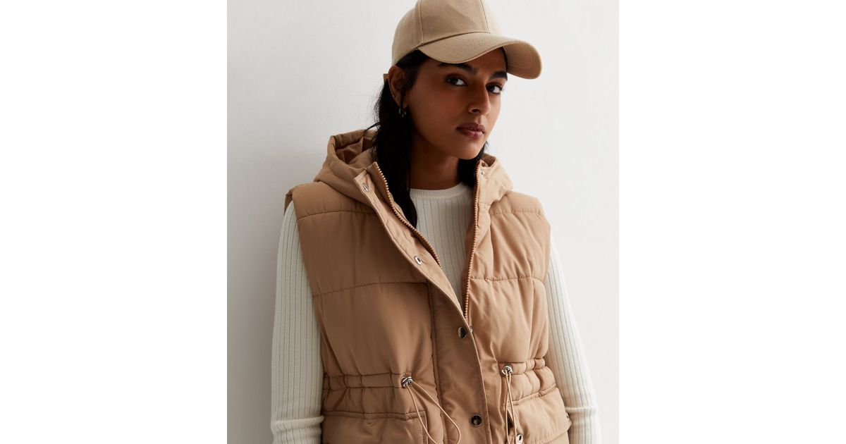 Cameo Rose Camel Drawstring Waist Hooded Gilet | New Look