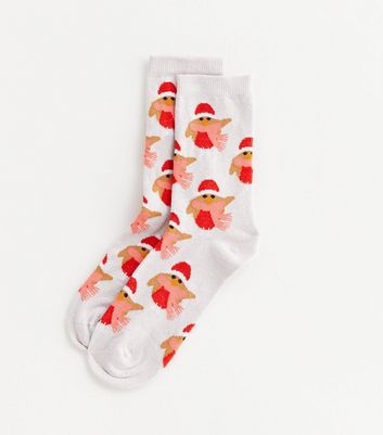 Pink Glitter Christmas Robin Socks | New Look
