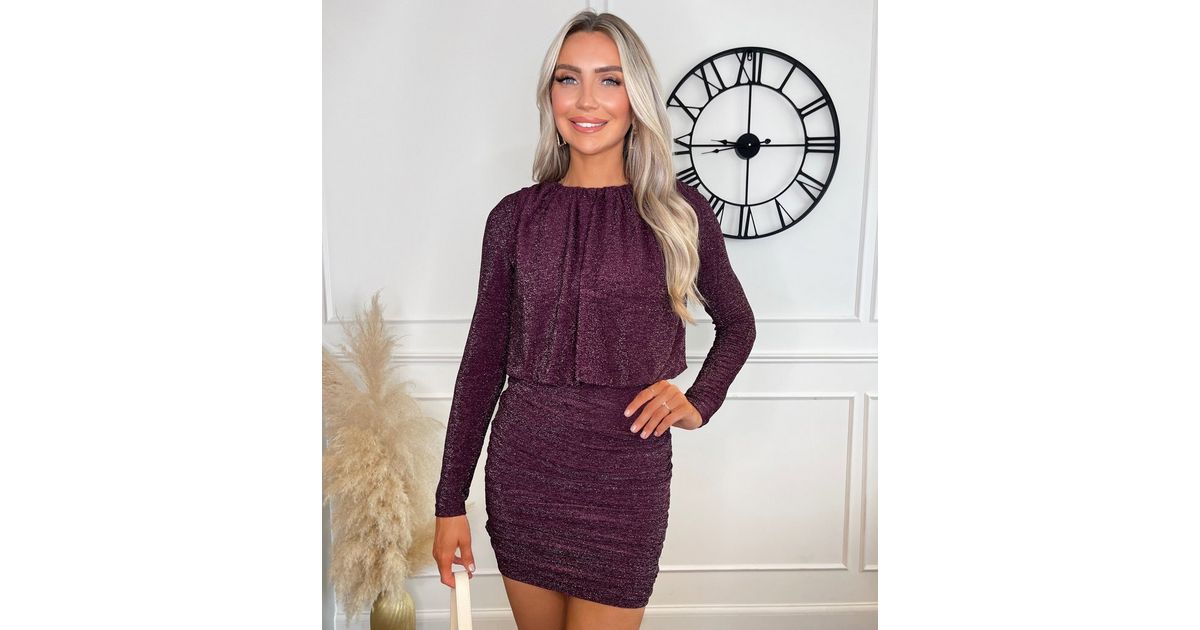 AX Paris Dark Purple Glitter Mini Dress | New Look
