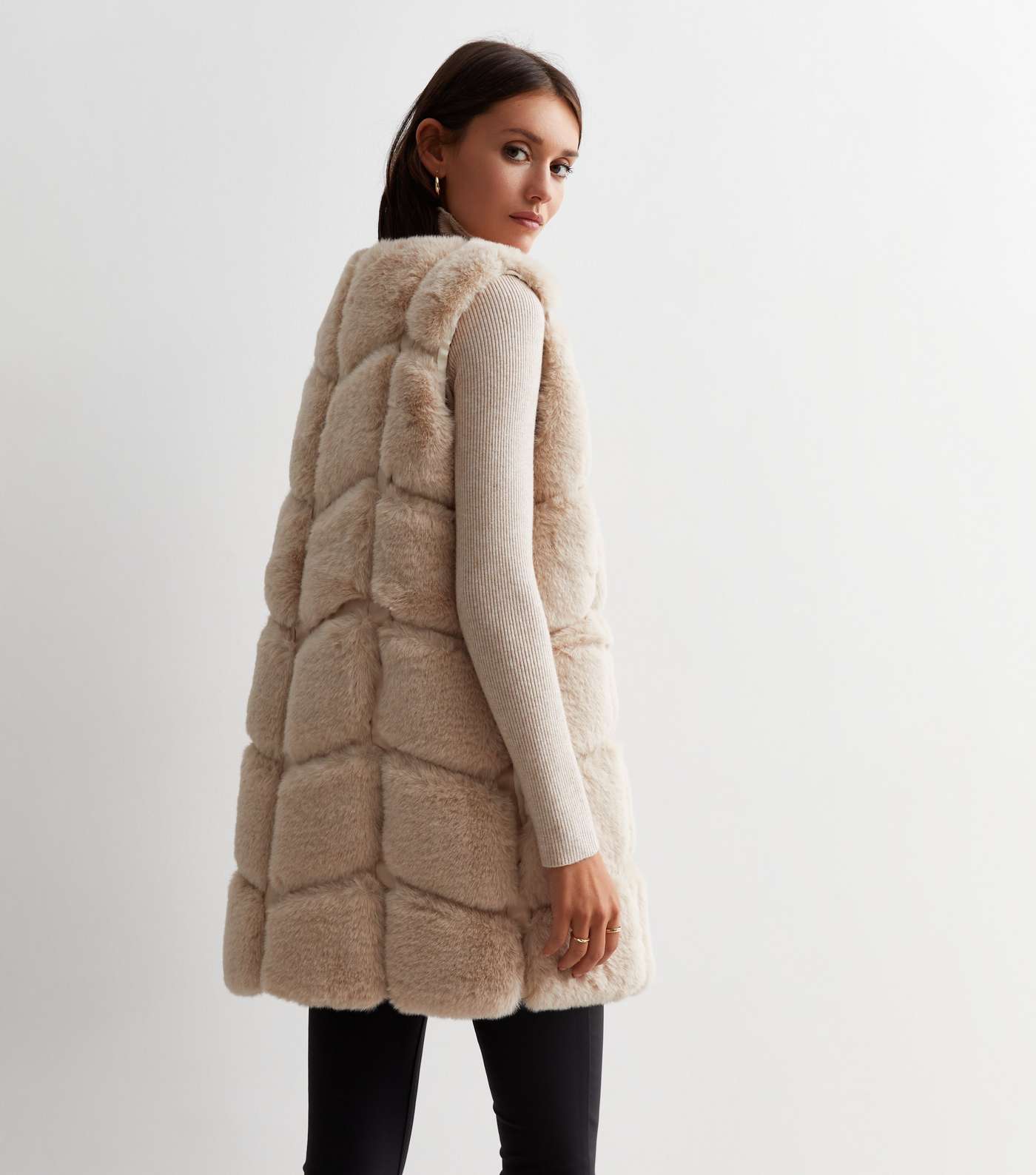 Gini London Stone Faux Fur Long Gilet New Look