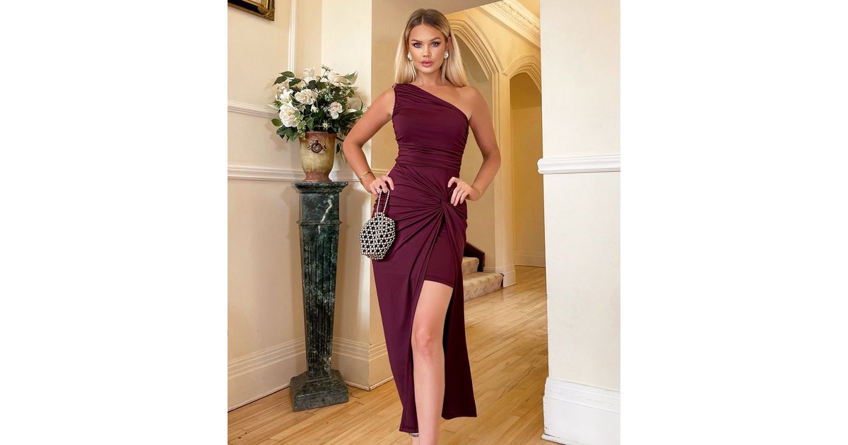 AX Paris Dark Purple One Shoulder Midi Dress | New Look