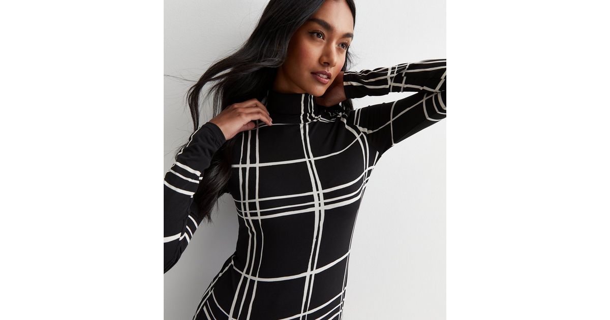 Black Check Print High Neck Top | New Look