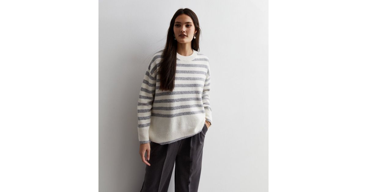 White Stripe Knit Oversized Jumper | New Look