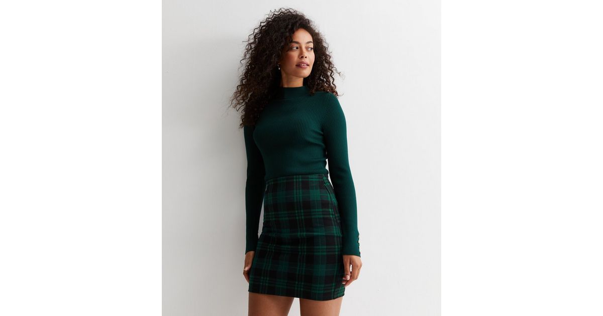 Tall Green Check Mini Tube Skirt | New Look