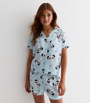 Girls Blue Short Pyjamas with Panda Print | New Look