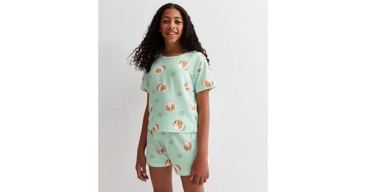 Girls Green Short Pyjama Set with Guinea Pig Print | New Look
