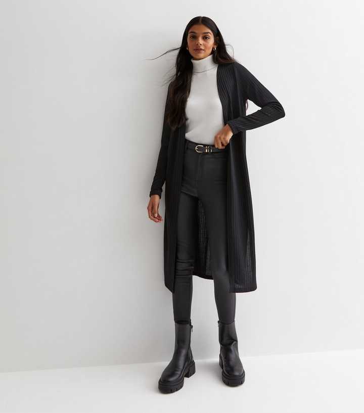 Black Ribbed Fine Knit Long Cardigan | New Look