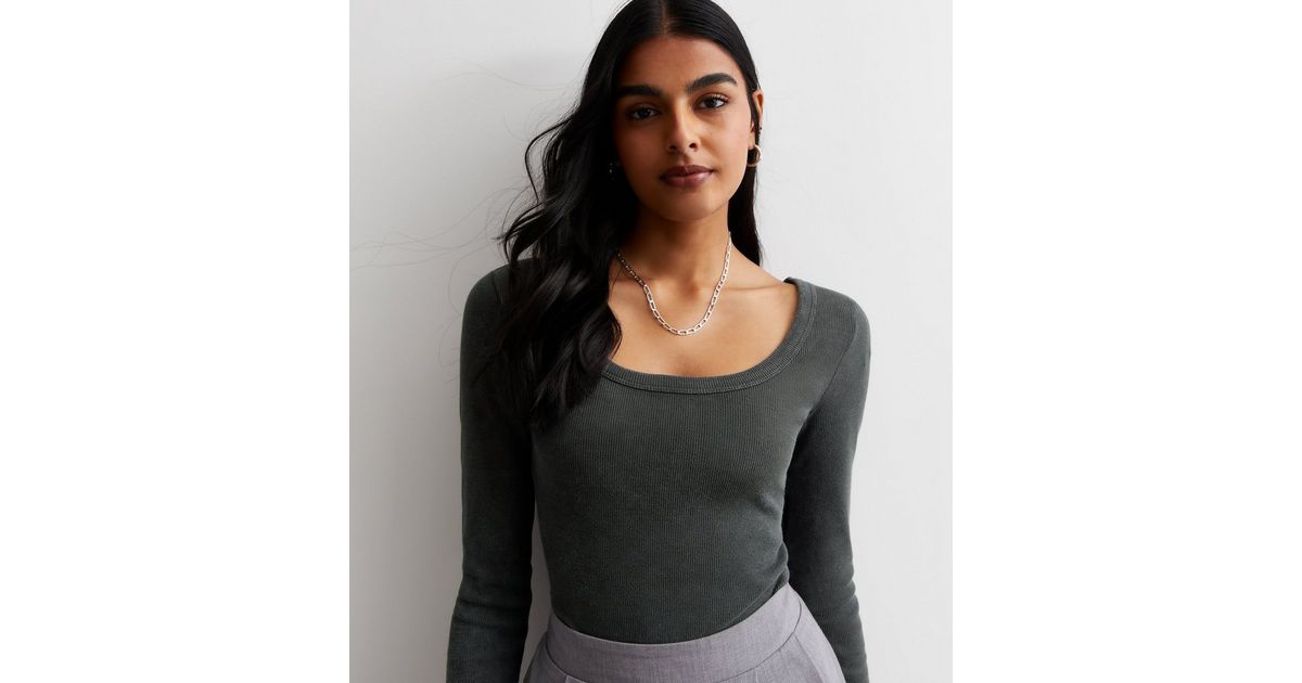 Dark Grey Acid Wash Ribbed Bodysuit | New Look