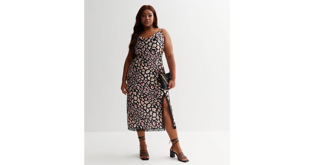 Curves Black Animal Print Lace Trim Midaxi Dress | New Look