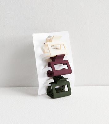 3 Pack Cream Green and Purple Matte Mini Bulldog Hair Clips | New Look