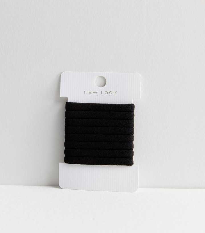 8 Pack Black Towelling Hair Bands | New Look