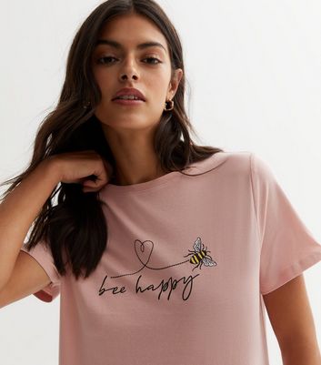 Pink Cotton Bee Happy Logo T-Shirt | New Look