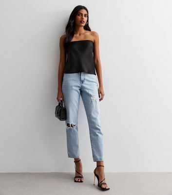 Black Satin Bandeau Top | New Look