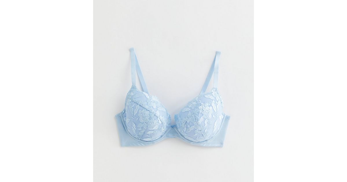DD+ Pale Blue Floral Embroidered Plunge Bra | New Look
