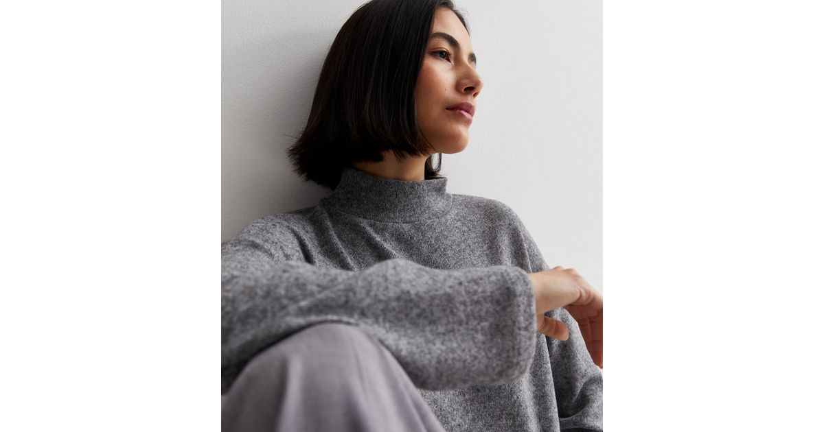 Grey Fine Knit High Neck Boxy Jumper | New Look