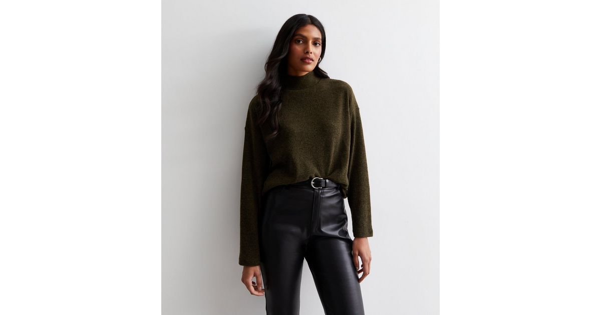 Khaki Fine Knit High Neck Boxy Jumper | New Look