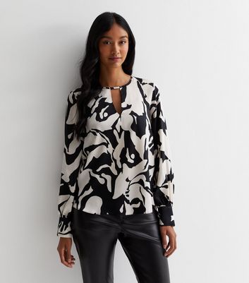 Black Abstract Keyhole Neck Blouse | New Look