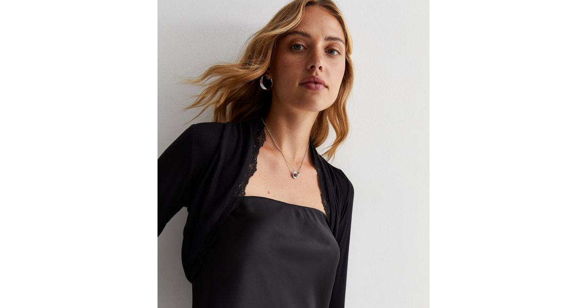 Black Lace Trim Shrug Top | New Look