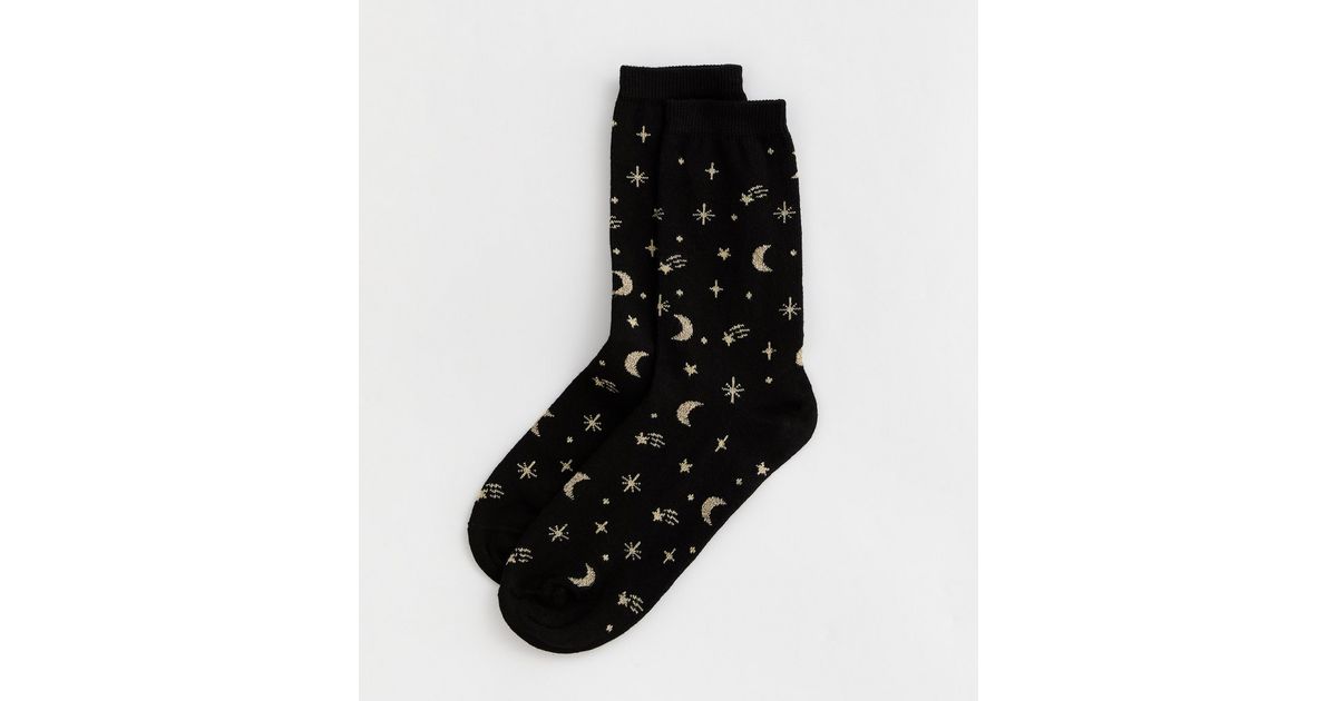 Black Glitter Celestial Socks | New Look