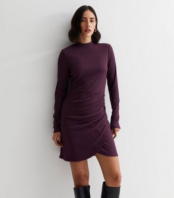 Burgundy High Neck Wrap Mini Dress | New Look