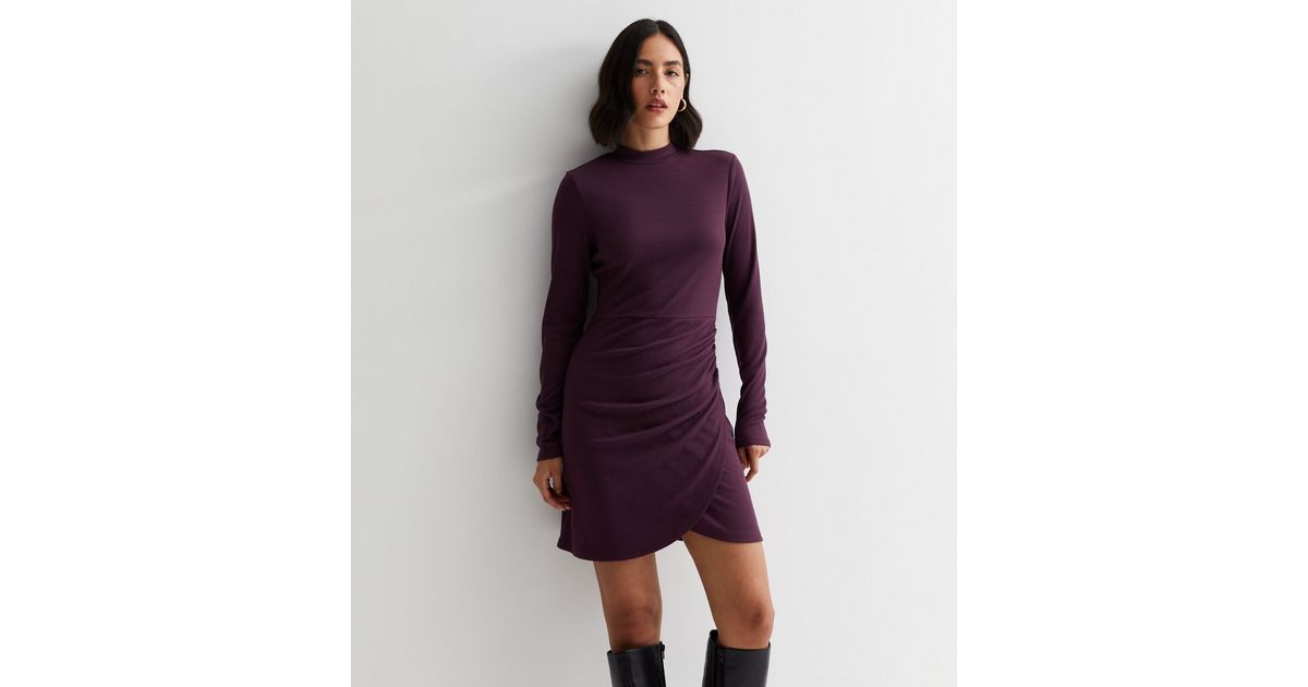 Burgundy High Neck Wrap Mini Dress | New Look