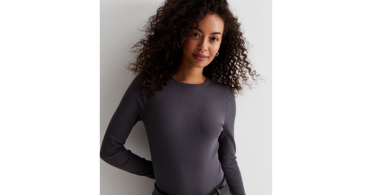 Tall Grey Ribbed Jersey Crew Neck Bodysuit | New Look