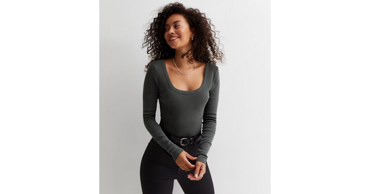 Tall Dark Grey Ribbed Acid Wash Bodysuit | New Look
