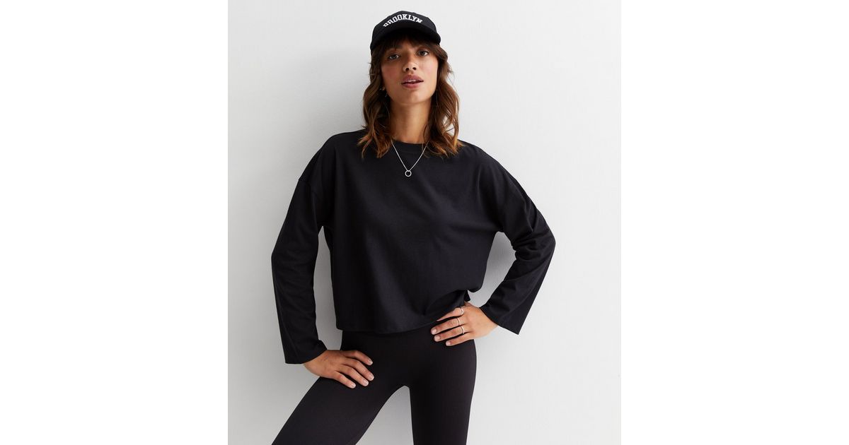 Black Cotton Boxy Long Sleeve T-Shirt | New Look
