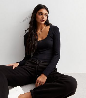 Black Pointelle Lace Trim Top | New Look