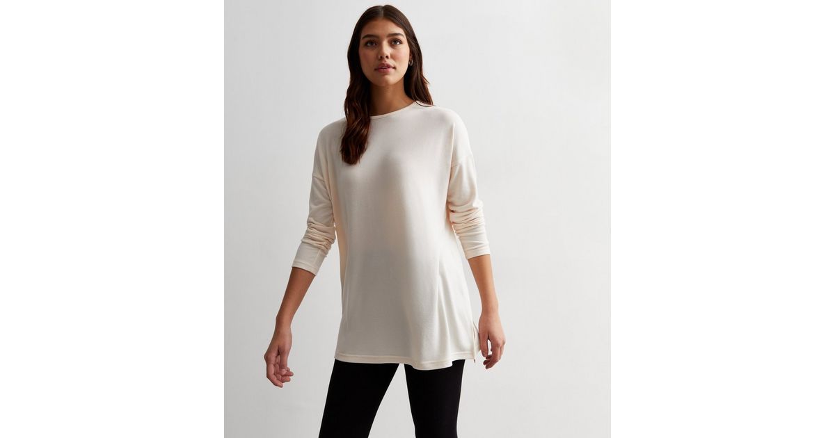 Tall Cream Long Sleeve Split Hem Top | New Look