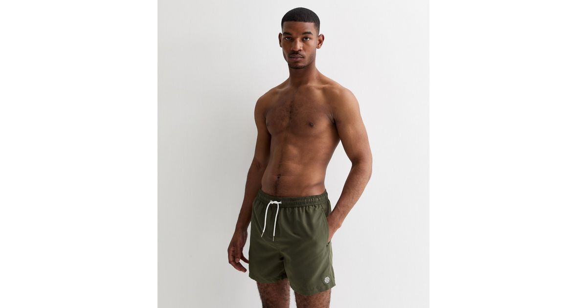 Khaki Mid Length Drawstring Swim Shorts | New Look