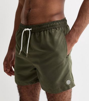 Khaki Mid Length Drawstring Swim Shorts | New Look