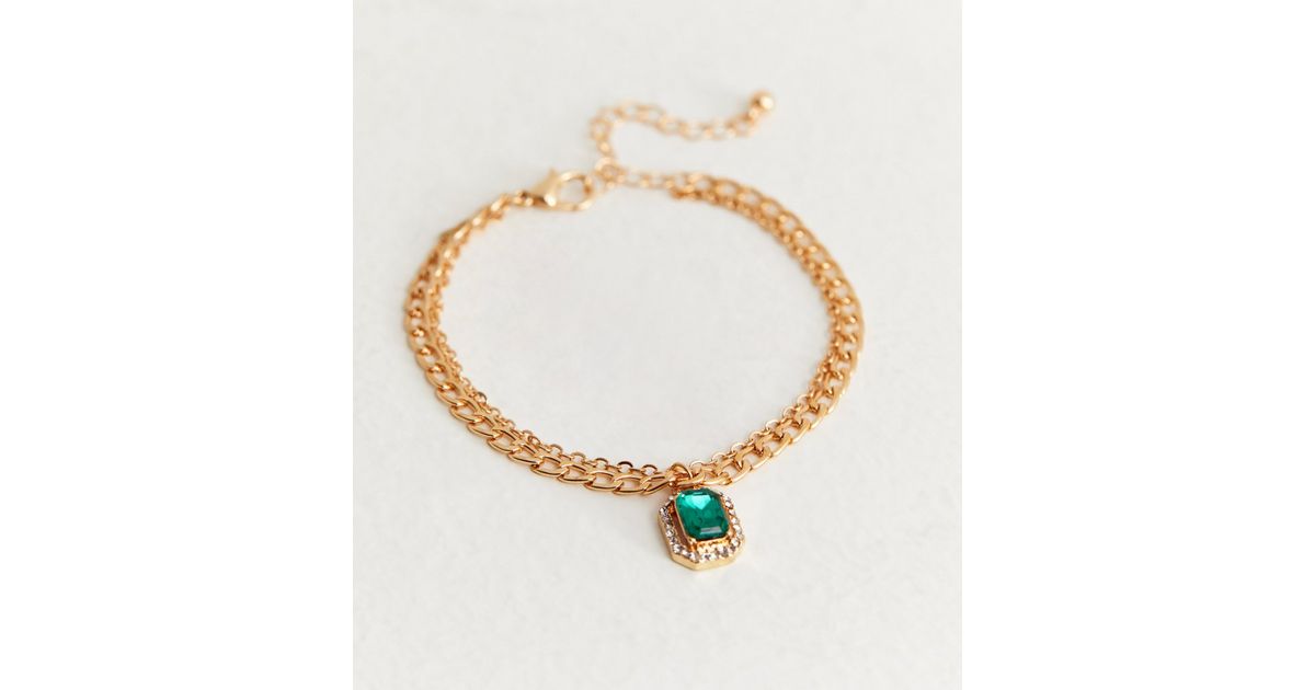 Gold Layered Gem Chain Bracelet | New Look