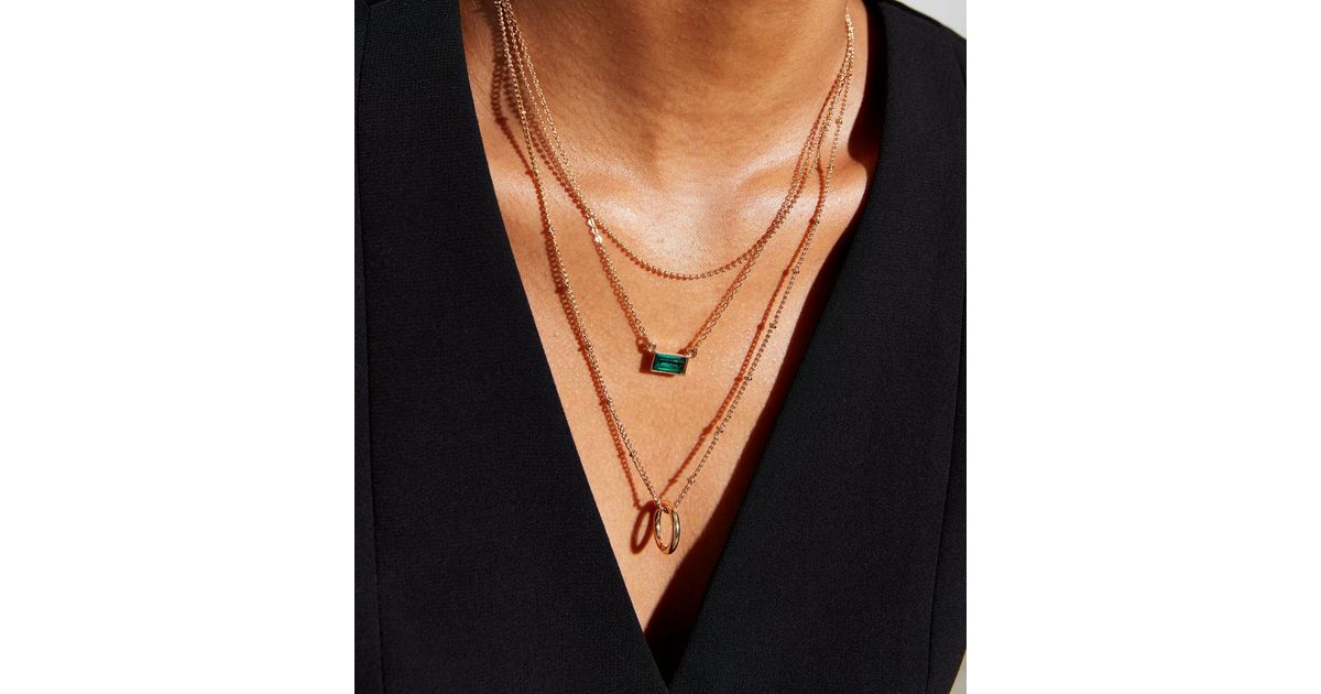 Gold Layered Gem Necklace | New Look