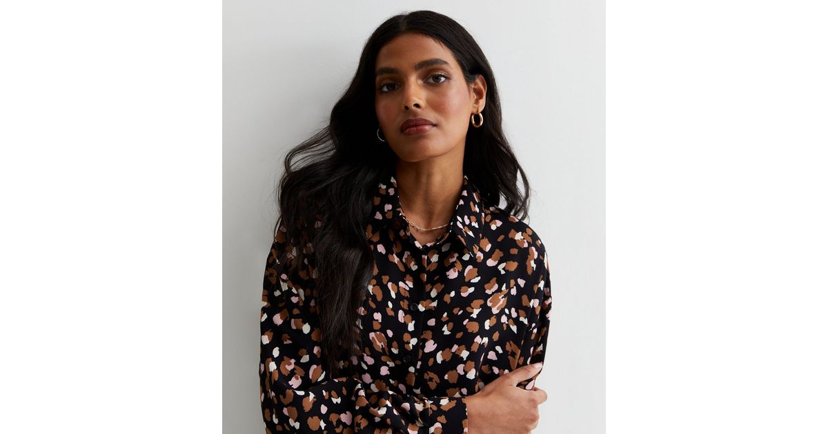 Black Mark Making Long Sleeve Oversized Shirt | New Look