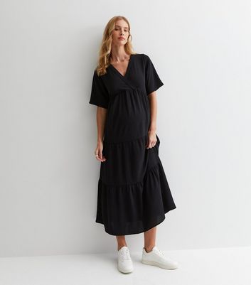 Maternity Black Jersey Tiered Midaxi Smock Dress | New Look