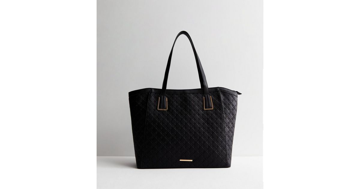 Black Embossed Leather-Look Tote Bag | New Look