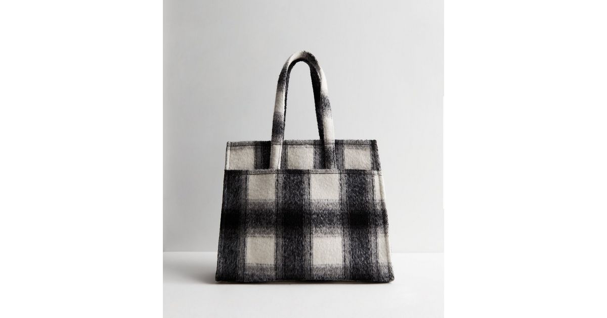 Black Check Print Brushed Tote Bag | New Look