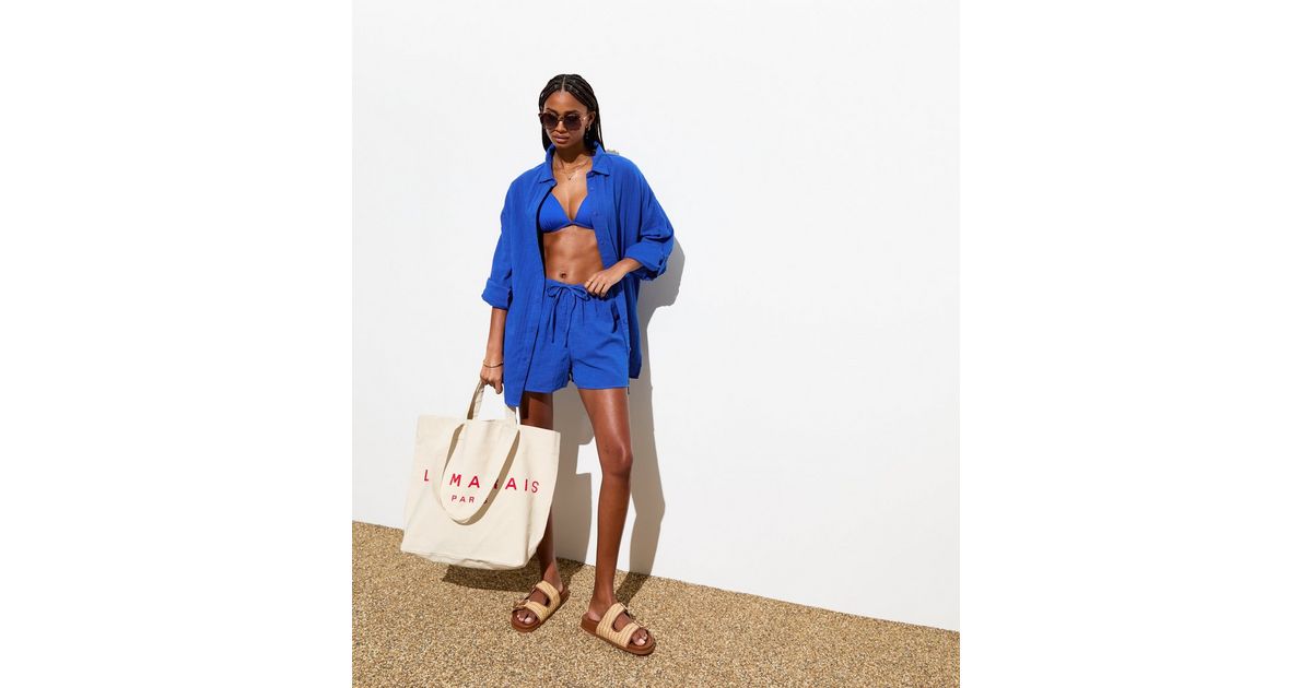 Bright Blue Drawstring Lightweight Cotton Shorts | New Look