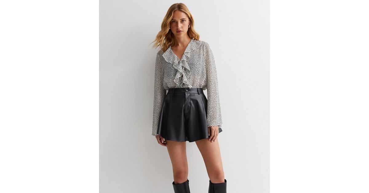 Cameo Rose Black Leather-Look Flippy Shorts | New Look