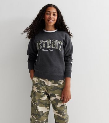 Girls Grey Camouflage Detroit Embroidered Logo Sweatshirt | New Look
