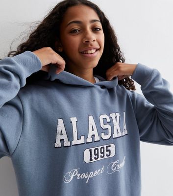 Girls Blue Jersey Alaska Long Logo Hoodie | New Look
