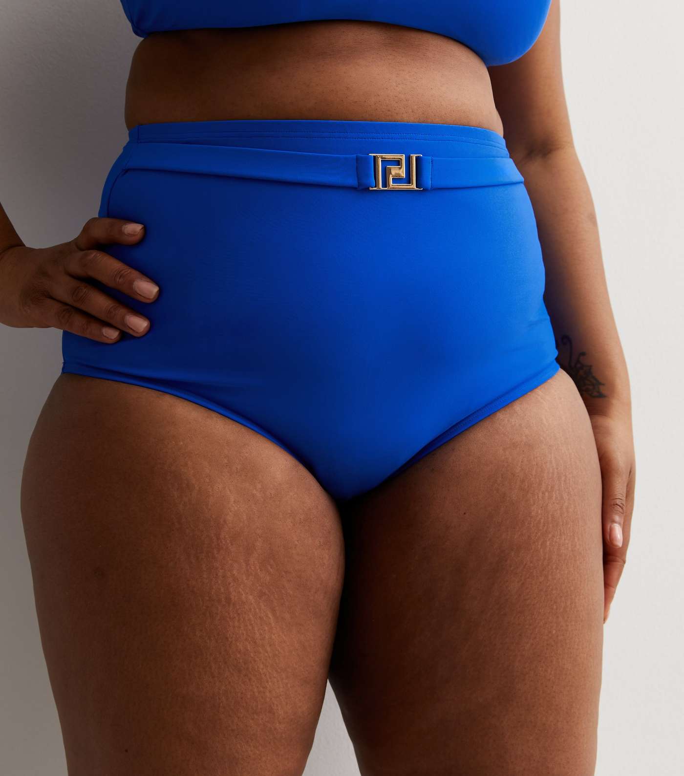 Curves Blue High Waist Bikini Bottoms New Look